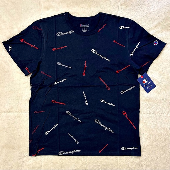 Champion | Shirts | Mens Champion T Shirt Short Sleeve All Over Script ...